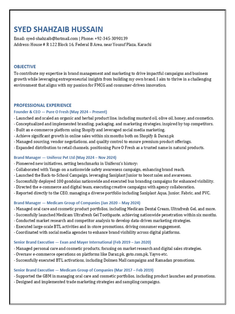 Shahzaib CV | PDF | Marketing | Brand