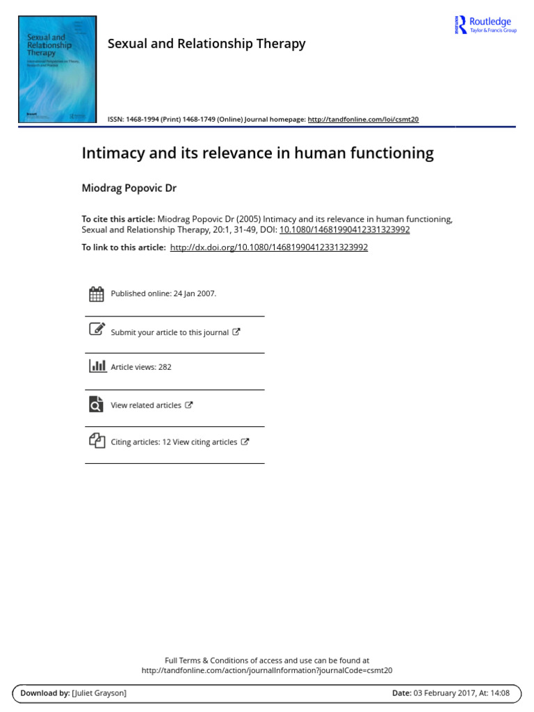 2007 Intimacy and Its Relevance in Human Functioning | PDF | Intimate ...