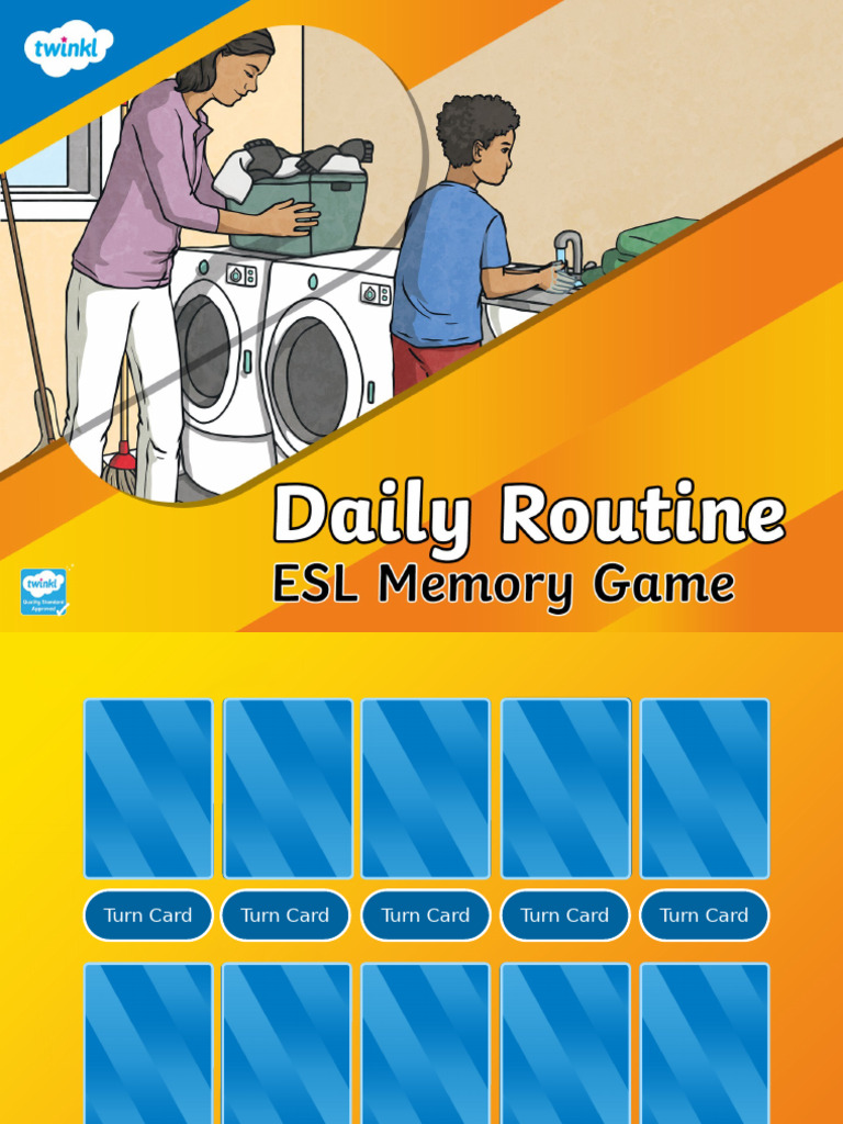 T e 1721816222 Esl Daily Routine Memory Powerpoint Game Kids A1 Ver 1 | PDF