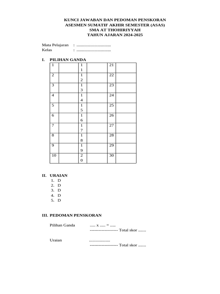 Format Kunci Dan Pedoman Penskoran | PDF