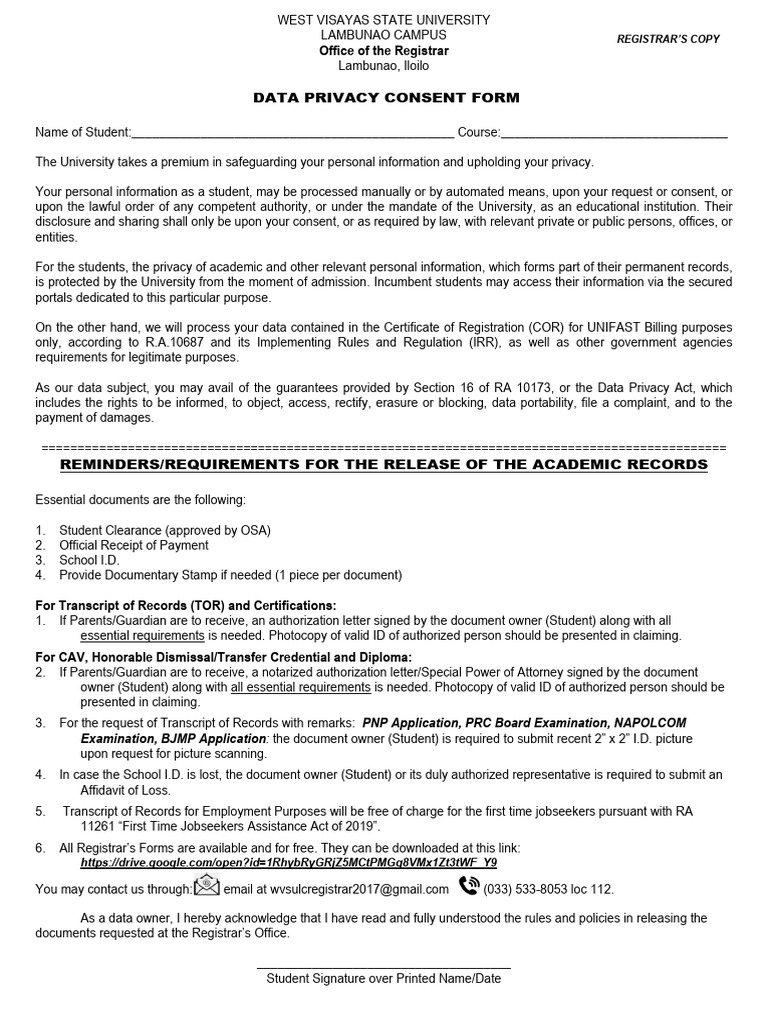 2023 Data Privacy Consent Form | PDF | Privacy | Identity Document