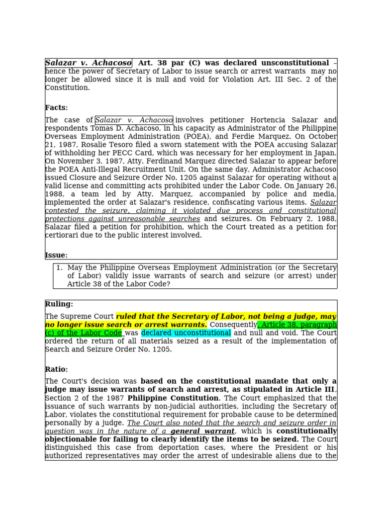 LabRev Notes According To Topics and Cases in Book (Atty - Duka ...