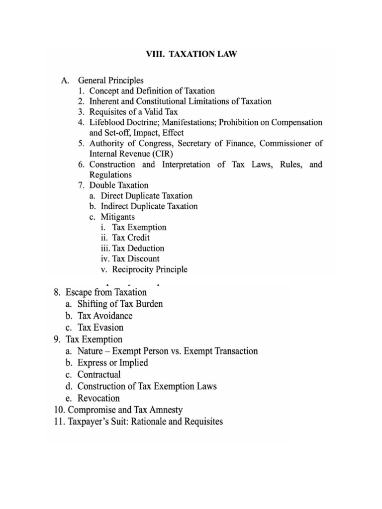 Taxrev Syllabus 2025 Bar | PDF