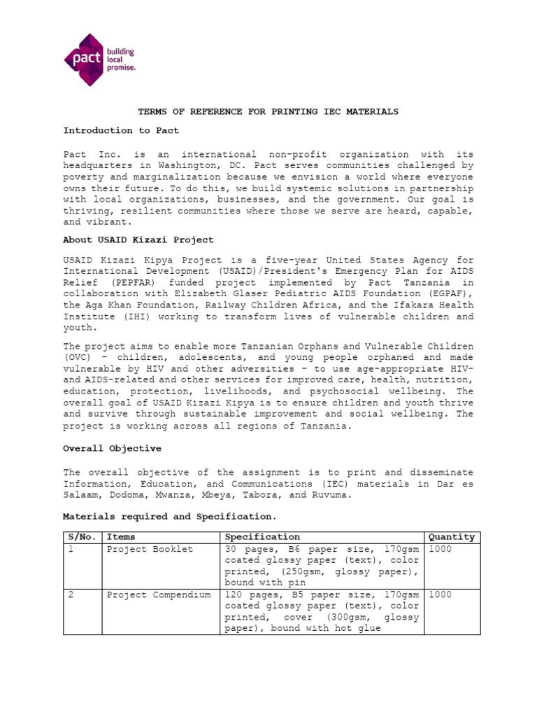 TOR Printing IEC Materials For Closeout Events | PDF | Specification ...