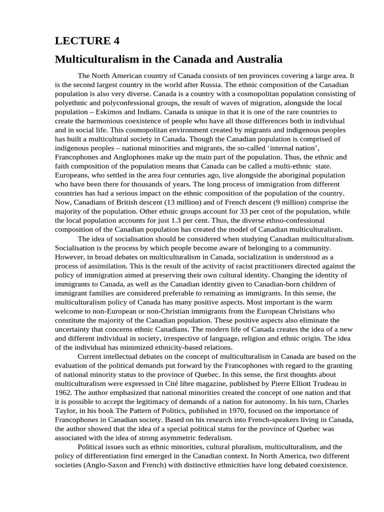 lecture 4 | PDF | Multiculturalism | Canada lecture 4 | PDF | Multiculturalism | Canada