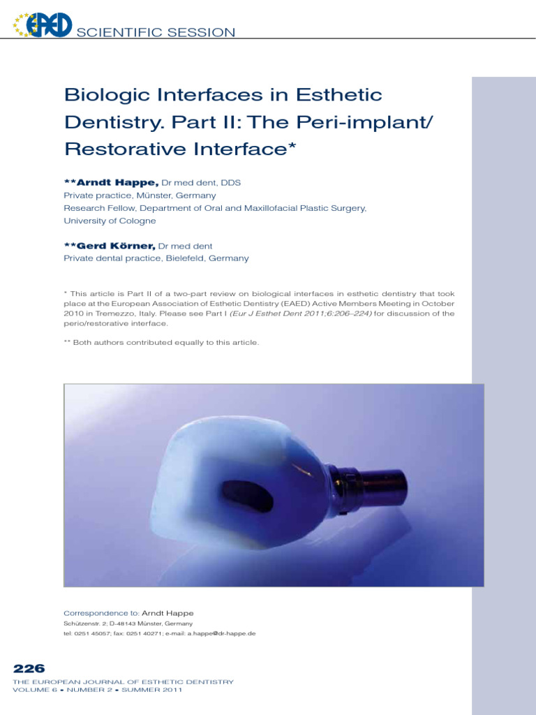 Biologic Interfaces in Esthetic Dentistry. Part II - The Peri-Implant ...