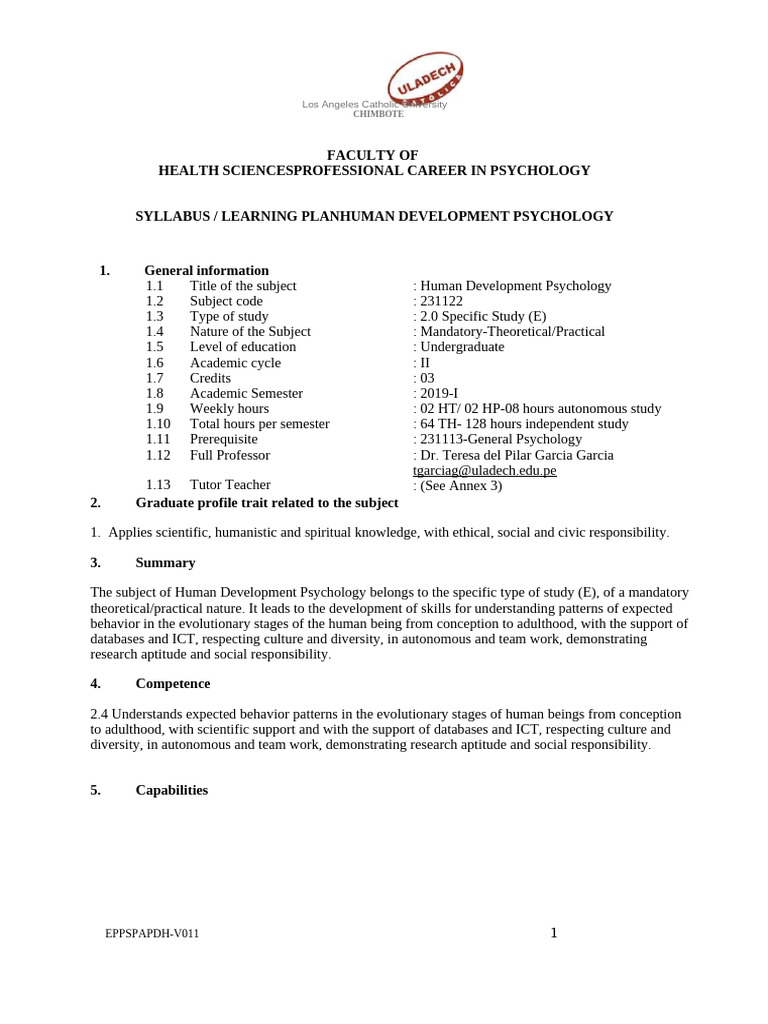 Human Development Psychology Syllabus | PDF | Adolescence | Learning