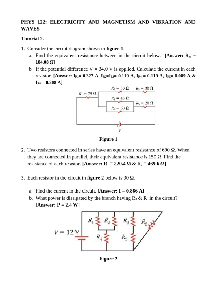 PHYS 122 Tutorial 2 (New) | PDF