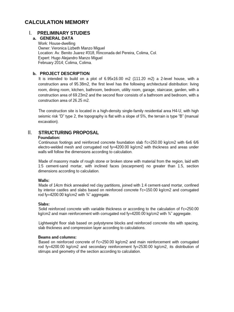 Example of Calculation Memory For Residential House Ver-0001 | PDF ...