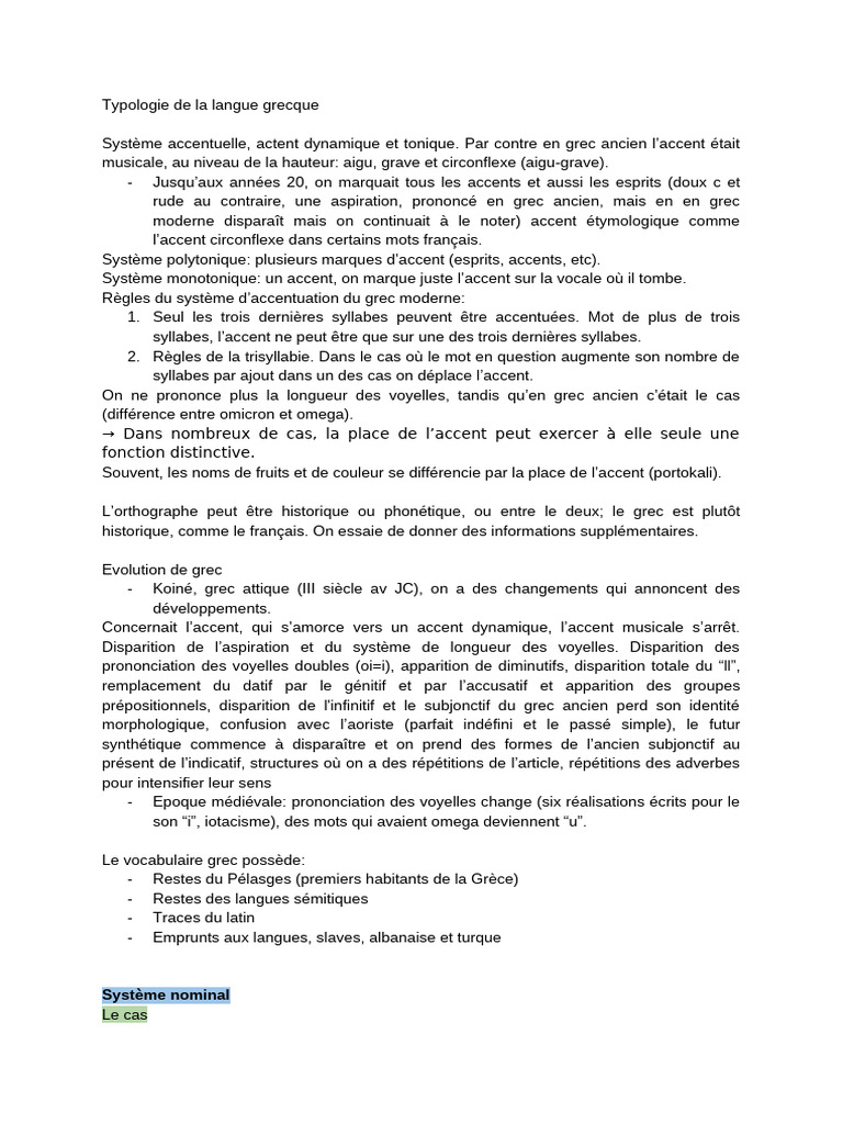 Typologie et évolution de la langue grecque | PDF | Genre grammatical ...