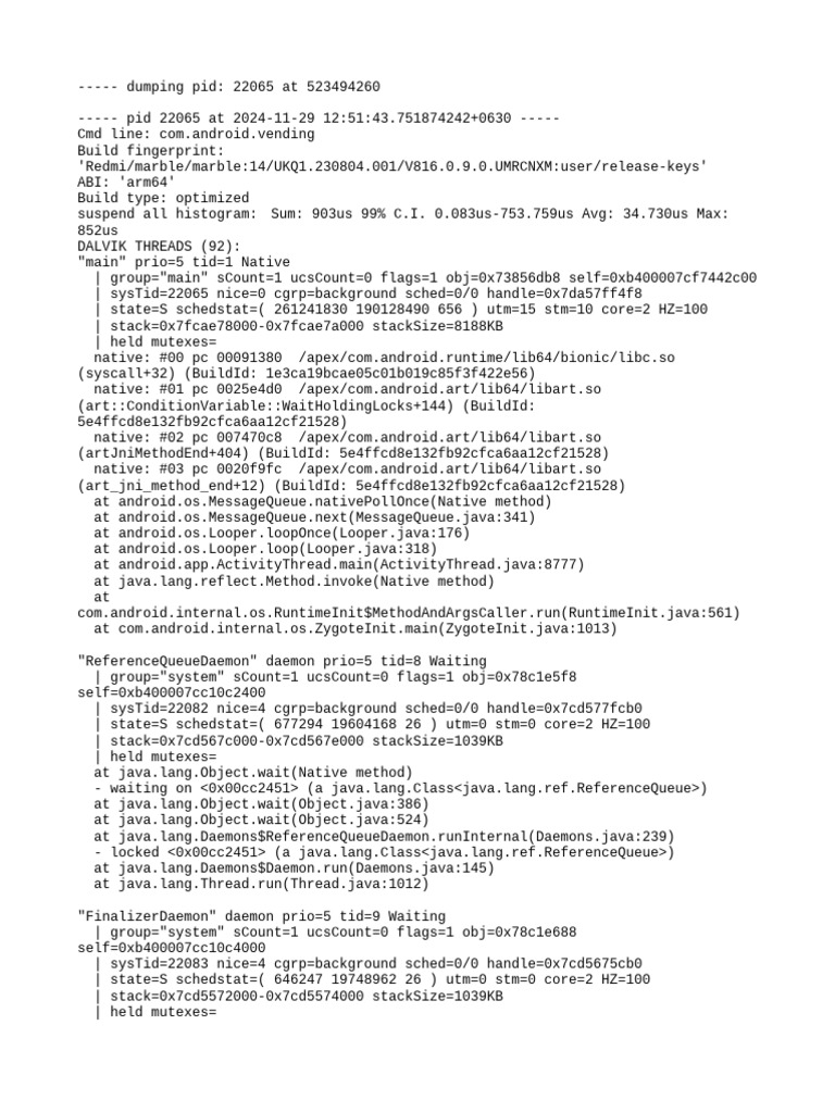 Android PID Dump Analysis Report | PDF | Java (Programming Language) | Software Engineering