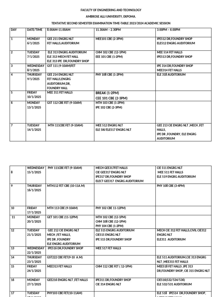 2023-2024 Second Semester Exam Timetable | PDF | Mobile Computers ...
