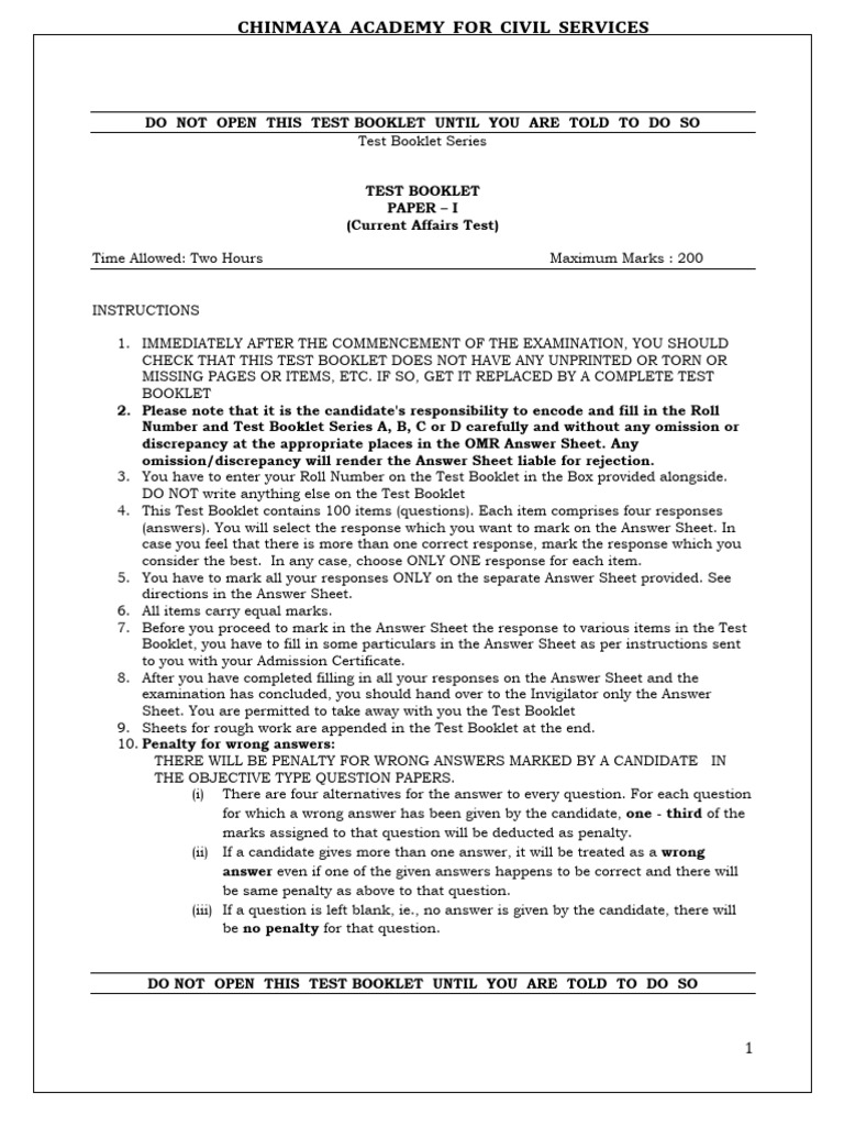Current Affairs Test (19!01!25) Question Paper | PDF
