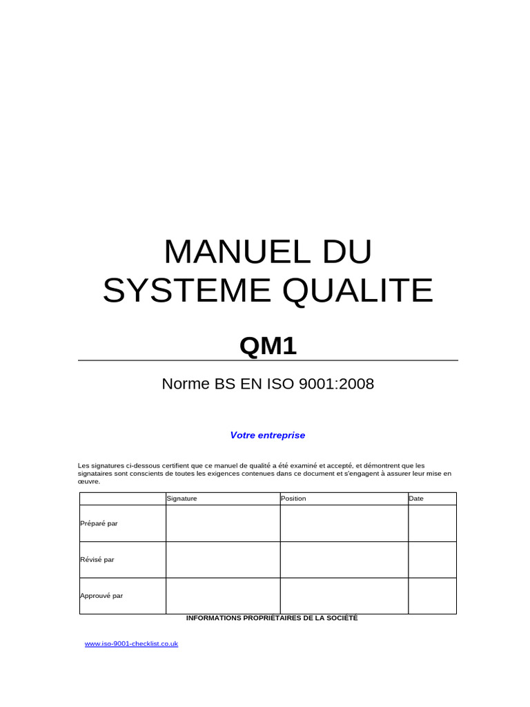 Manuel qualité ISO 9001:2008 détaillé | PDF | Système de management de ...