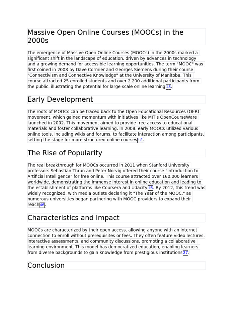 Massive Open Online Courses (MOOCs) in The 2000s | PDF