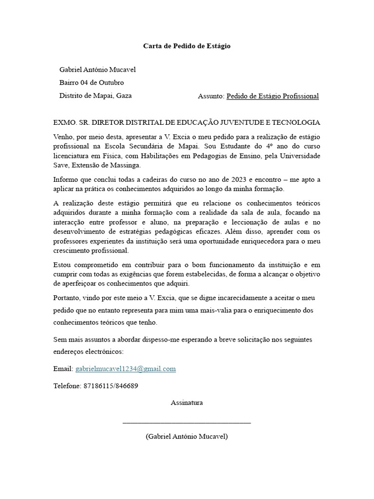 Carta De Pedido De Estagio Gam 2025 Pdf