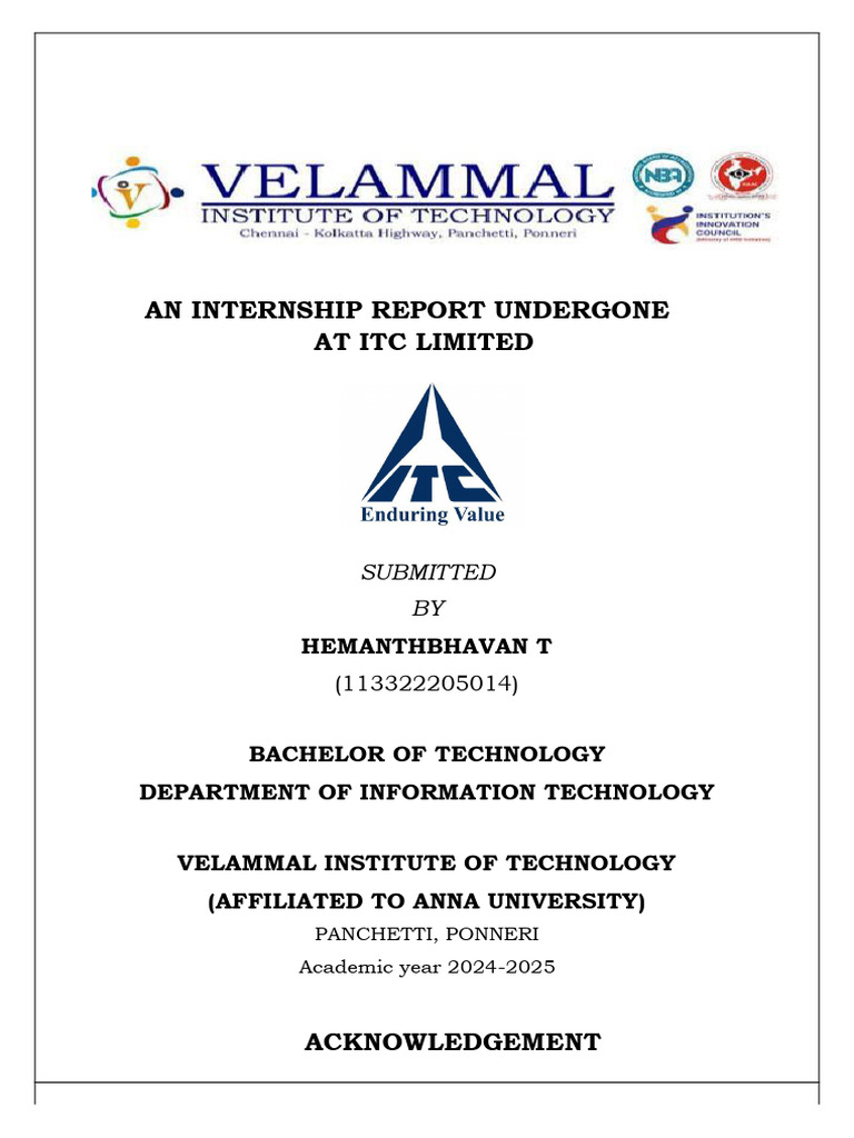 ITC INTERNSHIP REPORT of Hemanth PDF | PDF | Human Resources | Employment