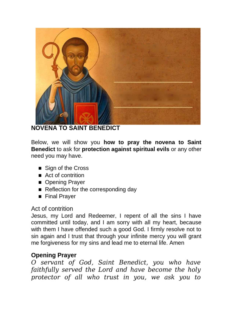 Novena to Saint Benedict | PDF | Prayer | Divine Grace