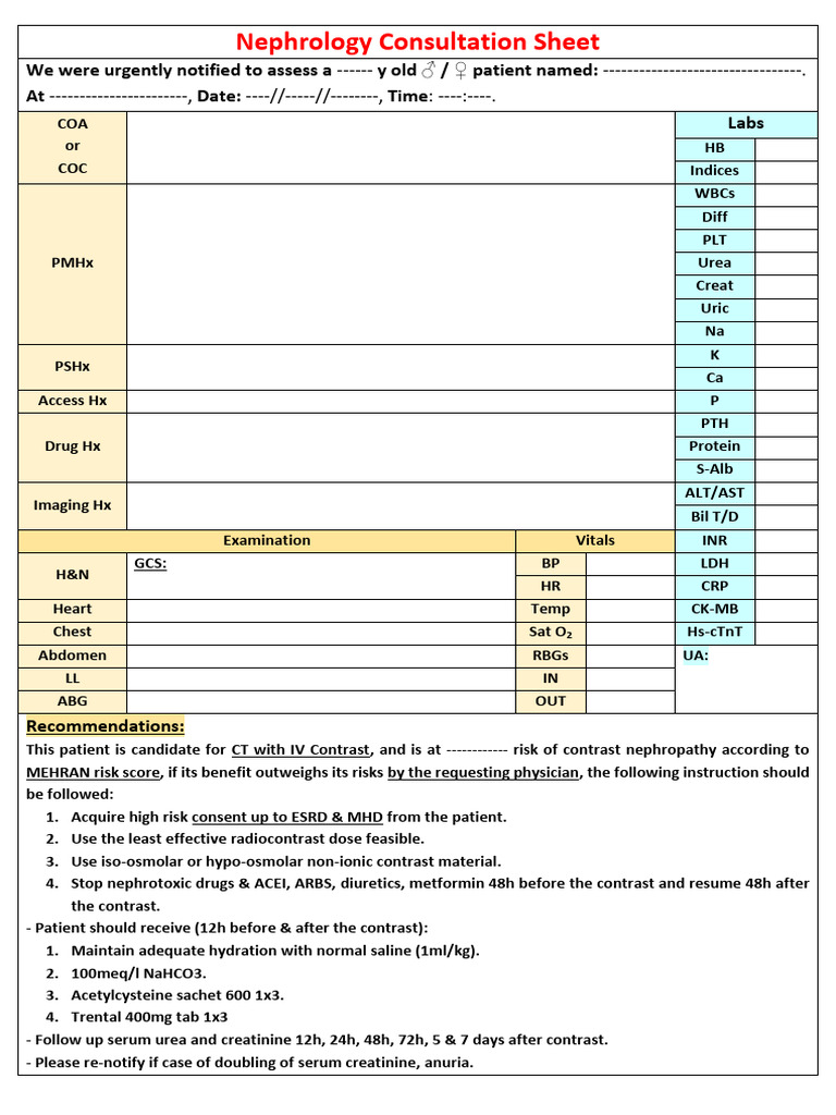 Consultation Sheet Contrast | PDF | Medical Specialties | Nephrology