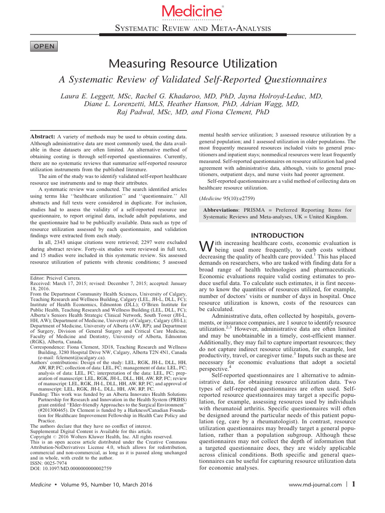 Measuring Resource Utilization | PDF | Systematic Review | Survey Methodology