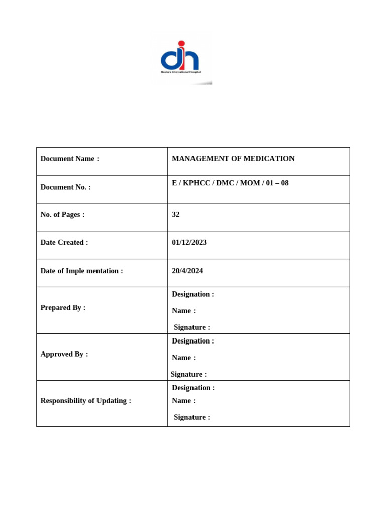2.8 Managment of Medication (MOM) | PDF | Medical Prescription | Pharmacy