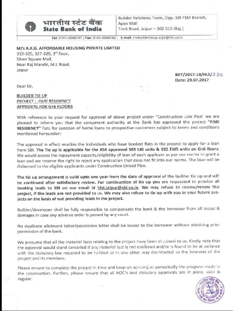 Pari_Residency_Approval_Letter_SBI | PDF