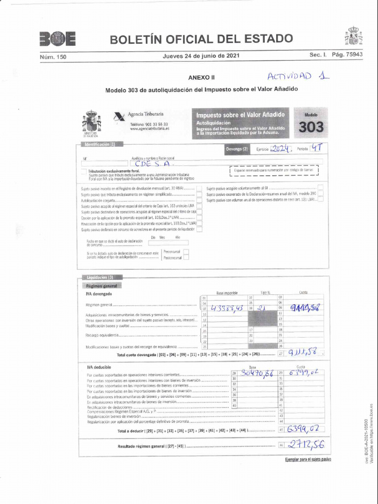 Actividad 1 Modelo 303 Parte 1 | PDF