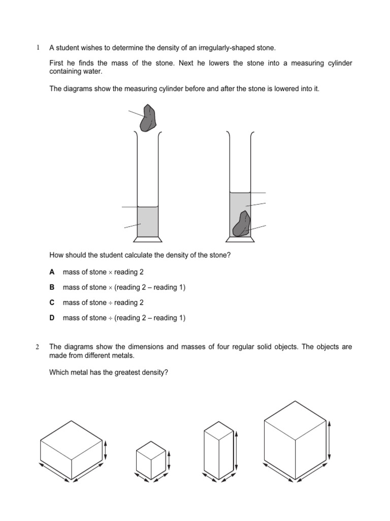 Density Multiple Choice Questions | PDF | Density | Volume
