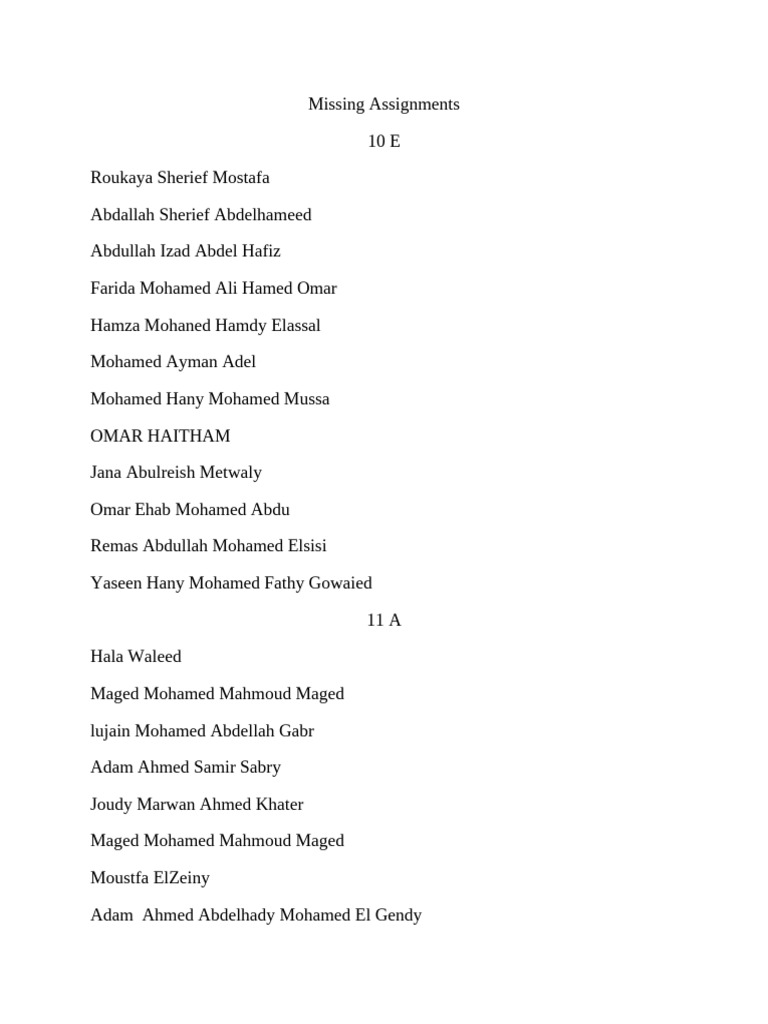 Missing Assignments | PDF