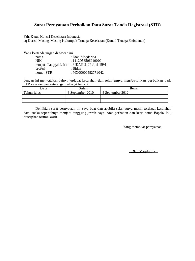 Format Surat Pernyataan Perbaikan Data | PDF