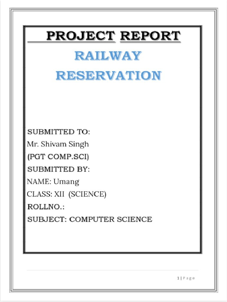 Railway Management System Project (UMANG) XII | PDF