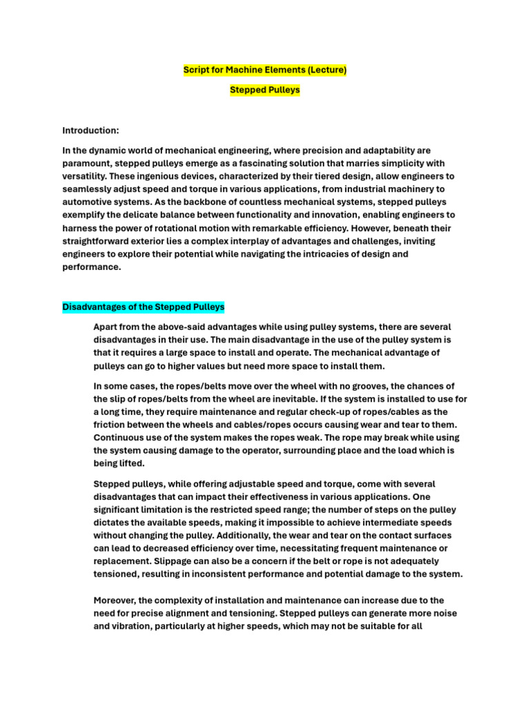 Stepped Pulleys Script | PDF | Belt (Mechanical) | Mechanical Engineering