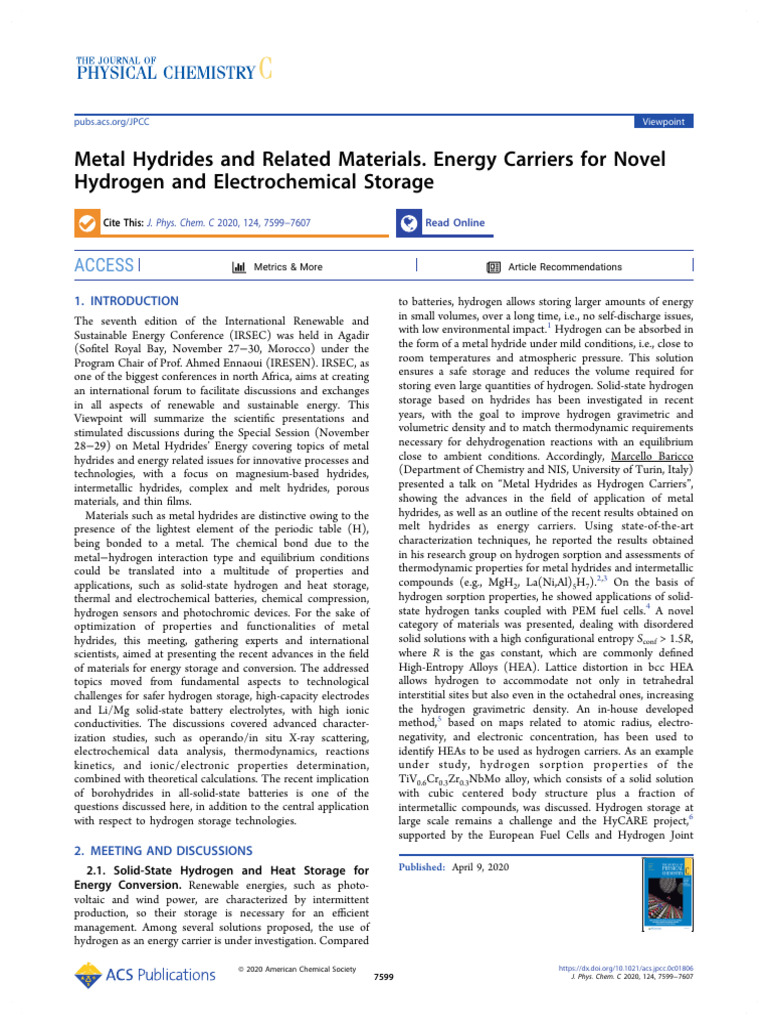 Metal Hydrides As Energy Carriers | PDF | Hydrogen | Lithium Ion Battery