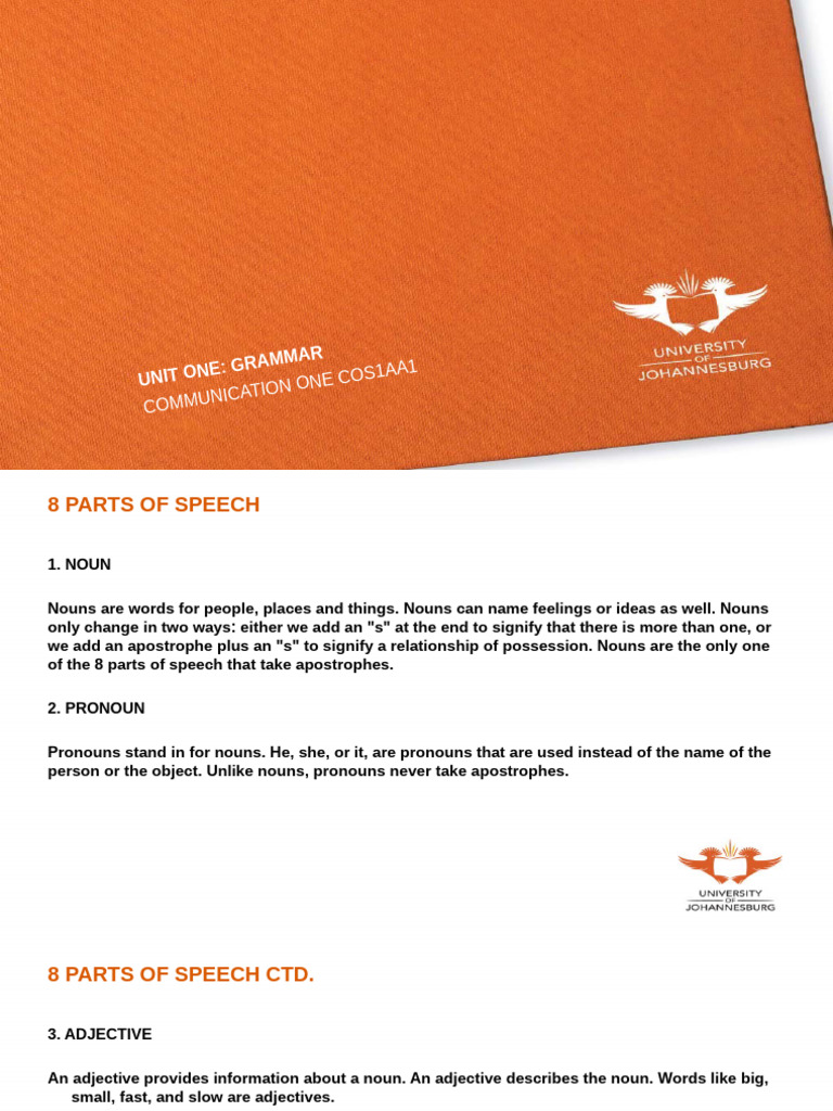 Unit One Grammar 2024 | PDF | Part Of Speech | Noun