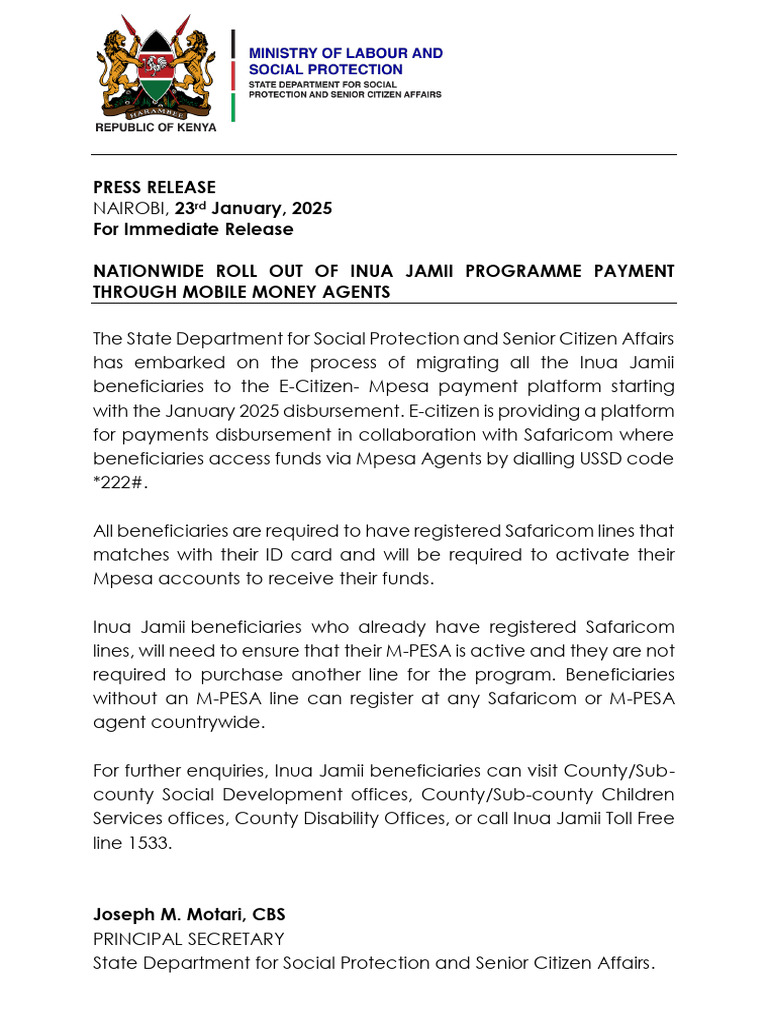 Press Release For Inua Jamii Rollout - JAN. 2025 | PDF
