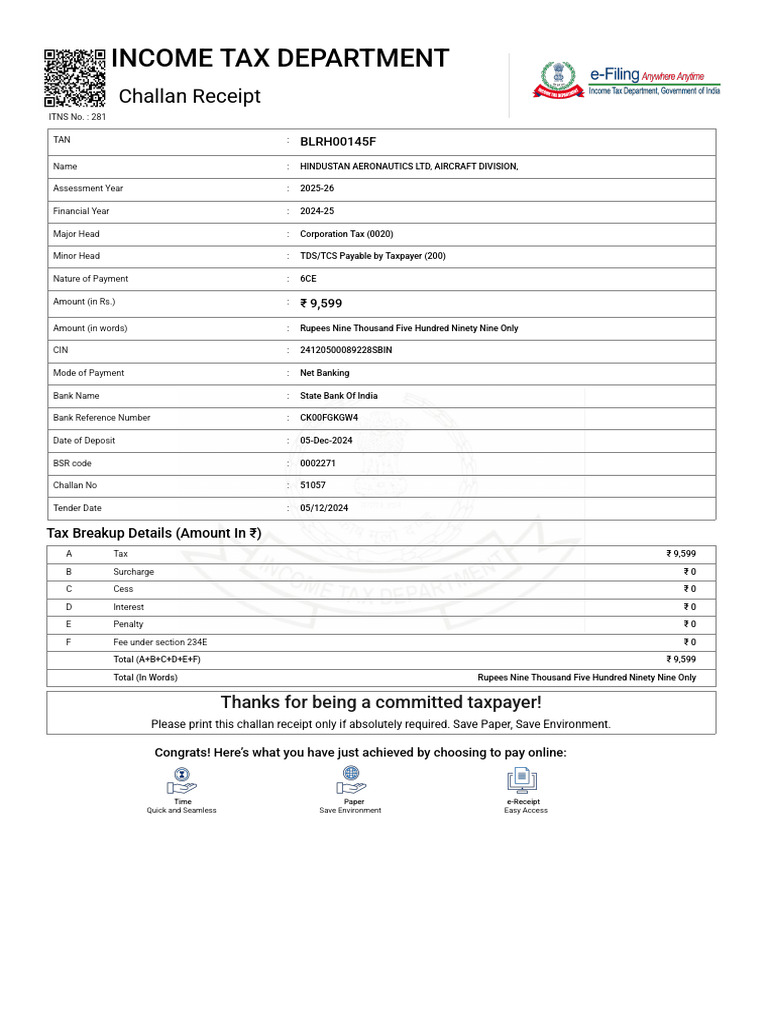 TCS Challan Nov 2024 | PDF | Taxes | Taxpayer