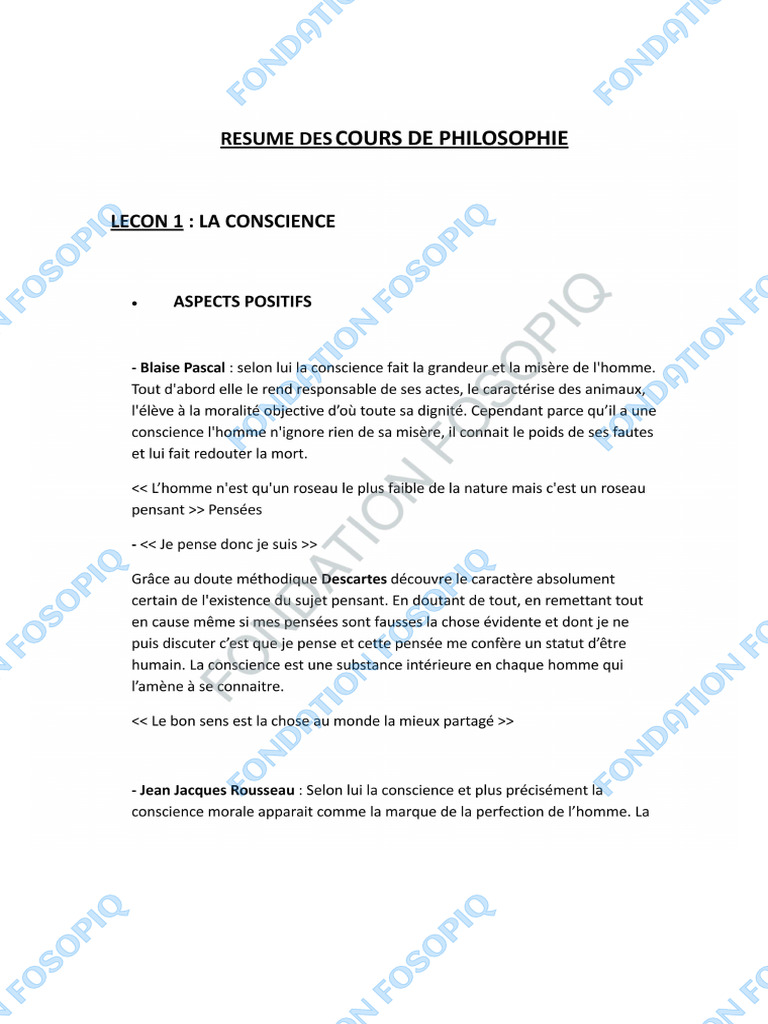 Resume Des Cours de Philo PDF | PDF
