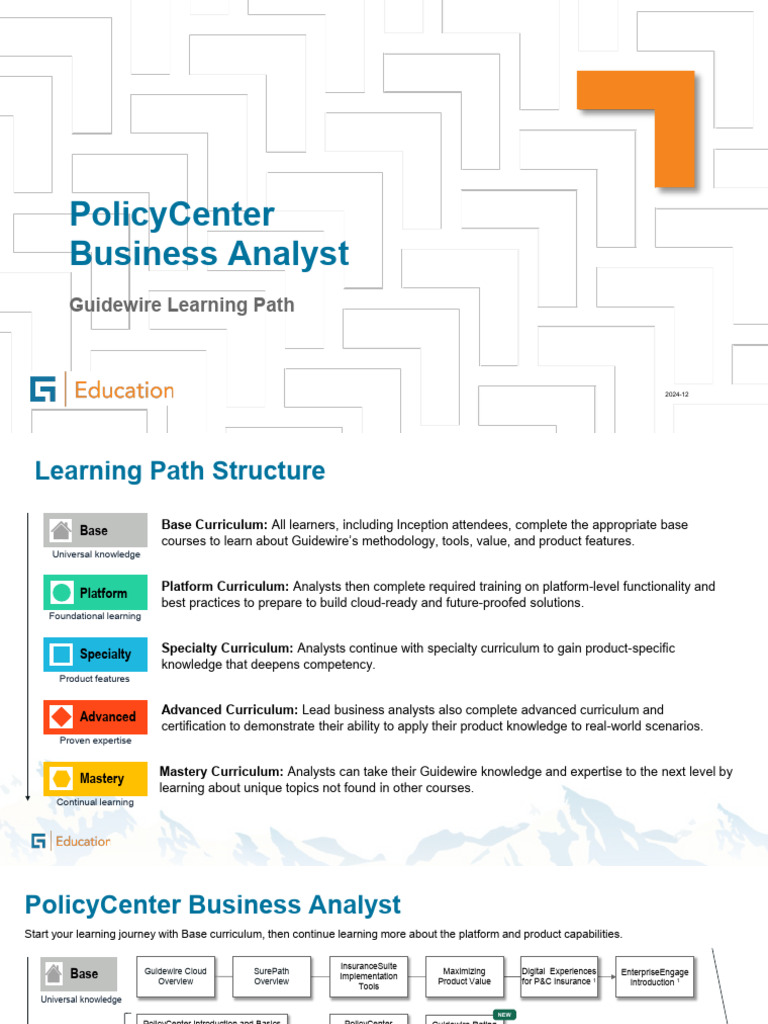 PolicyCenter Business Analyst Learning Path | PDF | Curriculum | Learning