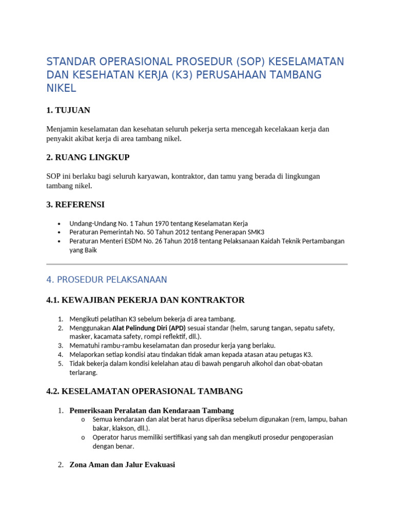 Contoh Sop Tambang Nikel | PDF