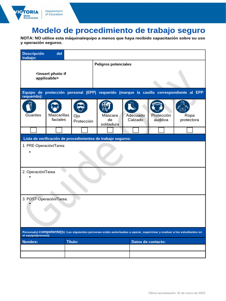 Plantilla de Procedimiento de Trabajo Seguro | PDF