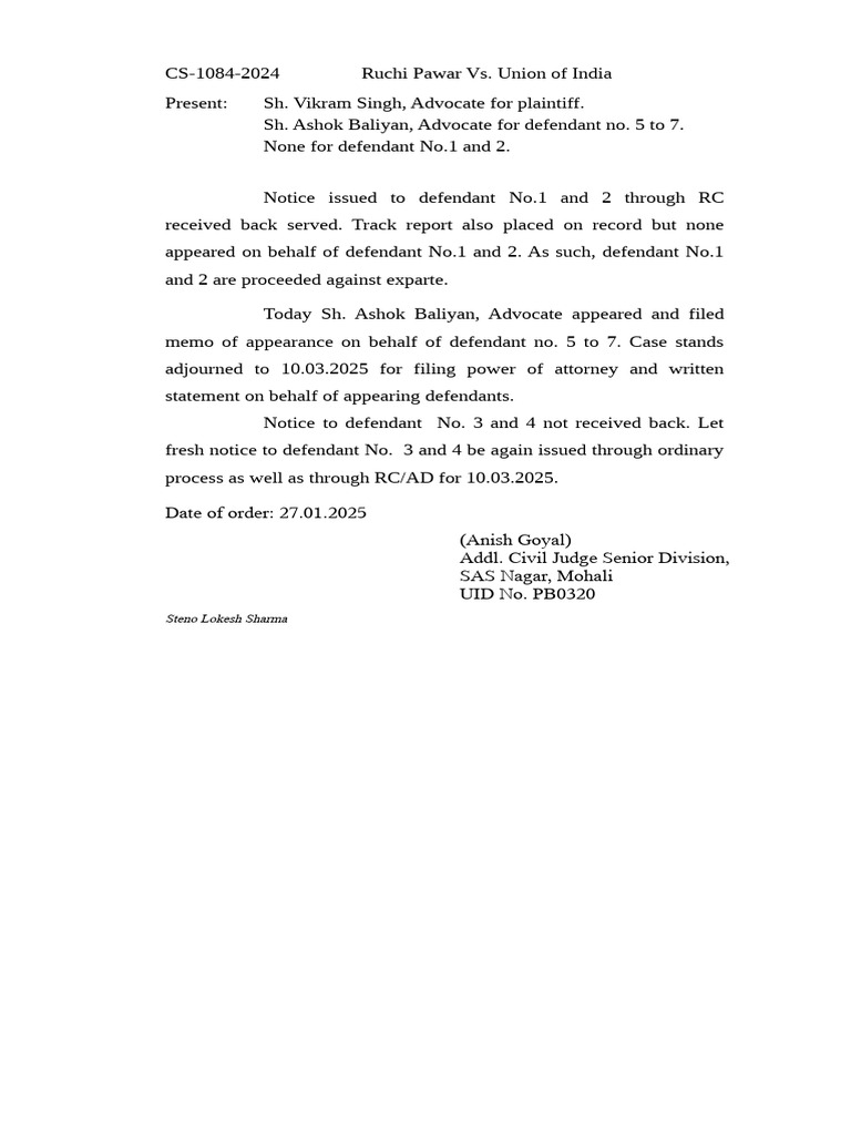 Ruchi Pawar vs. Union of India Case Update | PDF