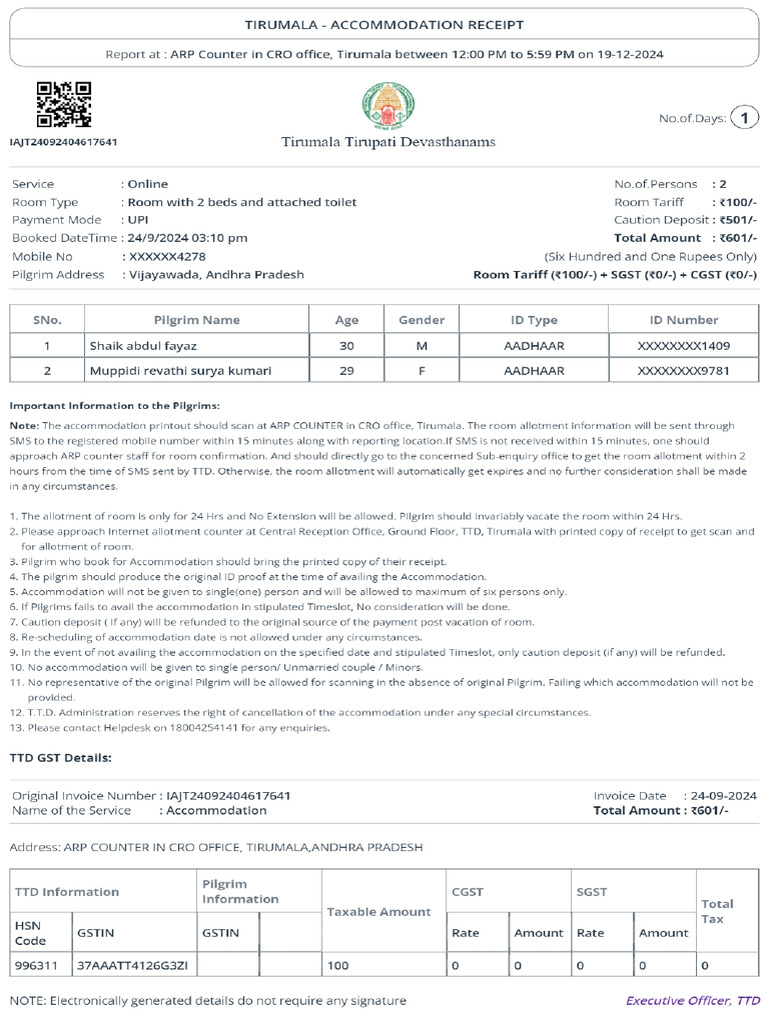Accommodation Receipt | PDF