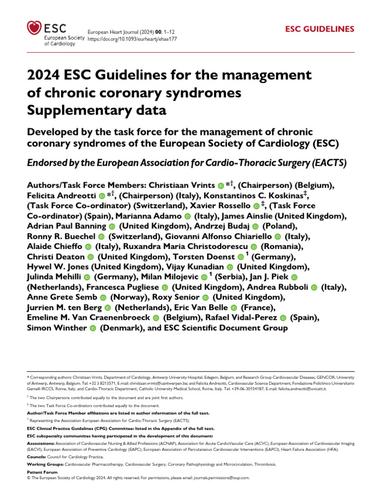 2024 ESC Guidelines for themanagement of chronic coronary syndromes ...