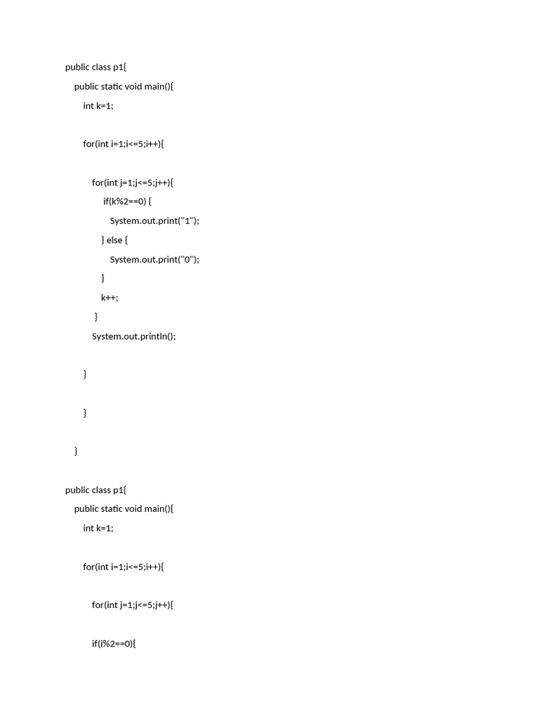 Java Patterns: 0s, 1s, and Stars | PDF
