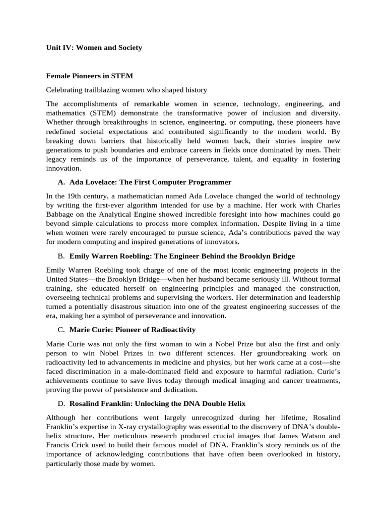 Female Pioneers in STEM History | PDF