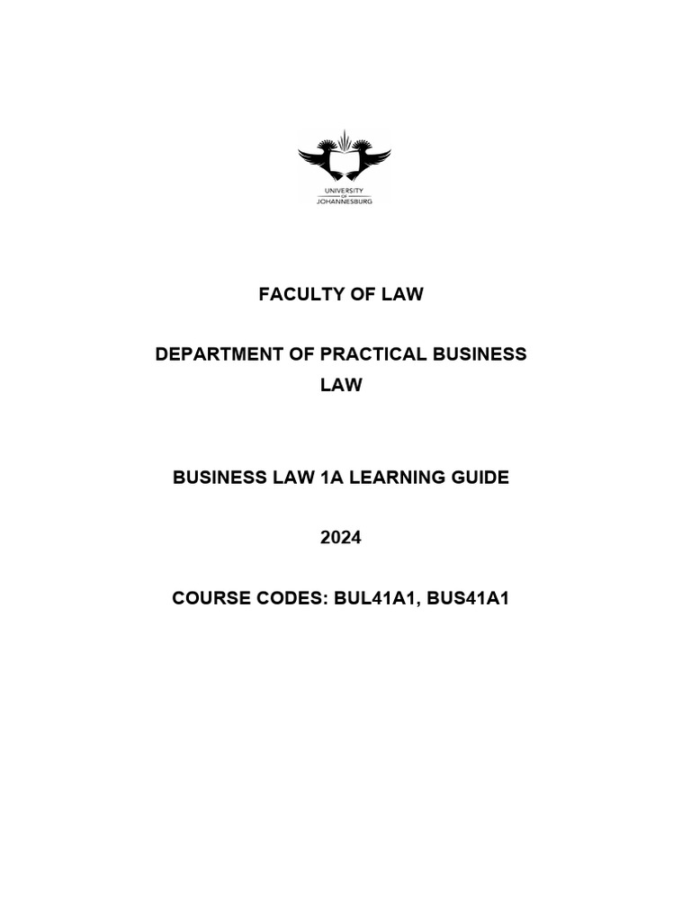 Business Law 1A Learning Guide 2024 | PDF | Multiple Choice | Breach Of ...