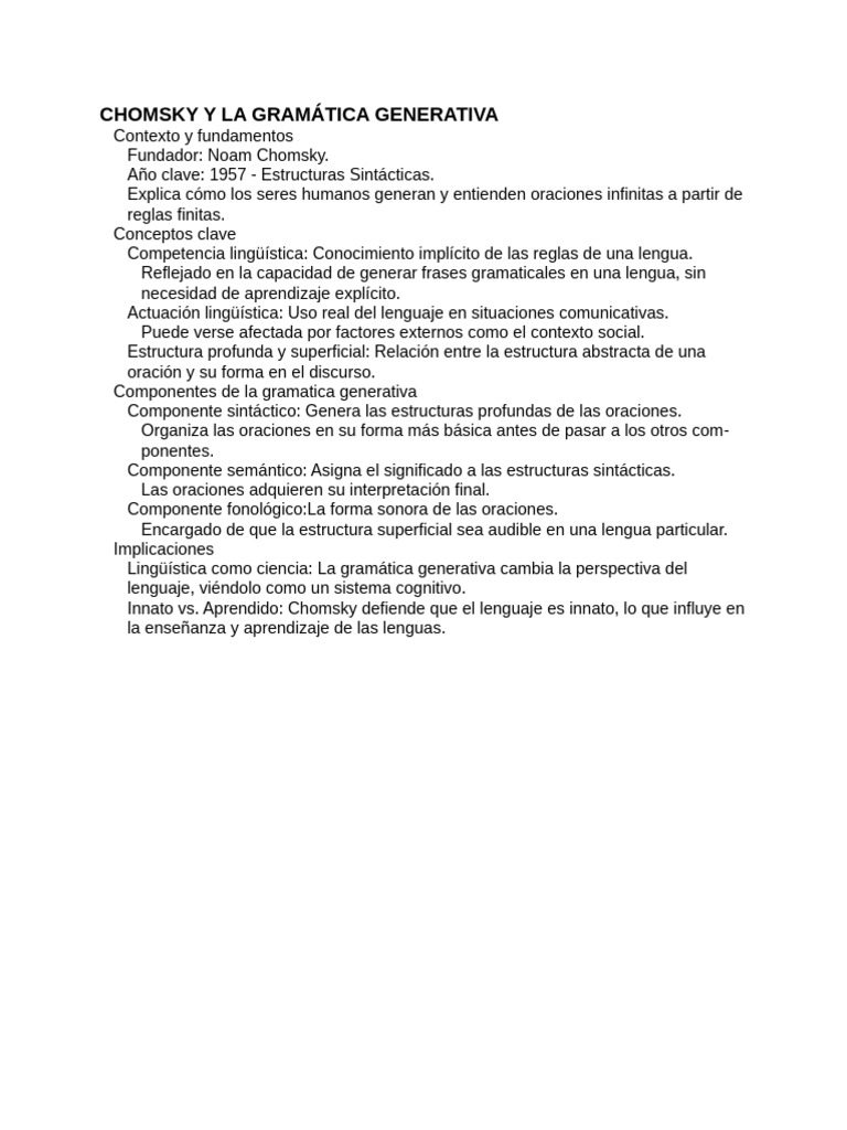 Chomsky y La Gramática Generativa | PDF