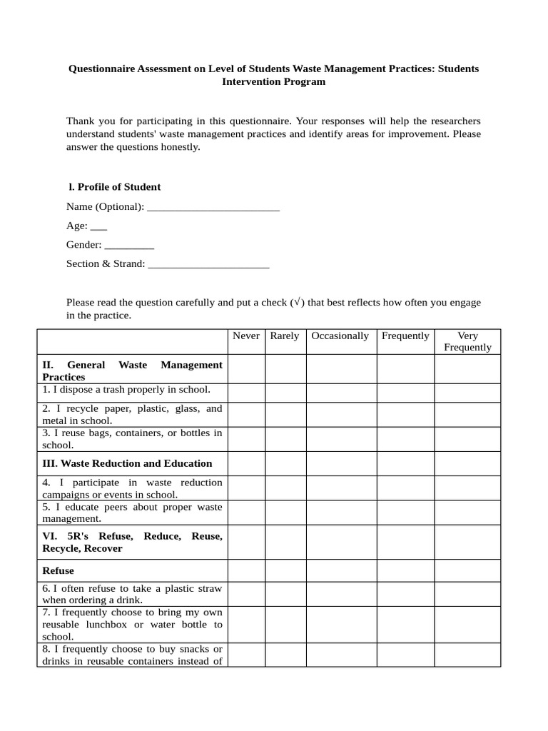 Group 3 Questionnaire | PDF | Reuse | Recycling