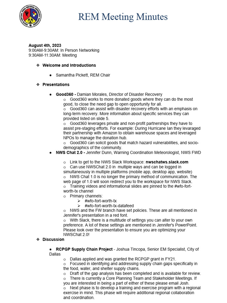 2023 Aug REM Meeting Notes | PDF