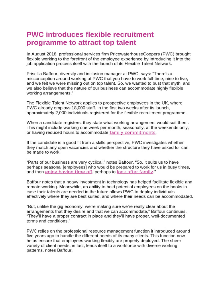 PWC Introduces Flexible Recruitment Programme To Attract Top Talent | PDF | Recruitment | Labor